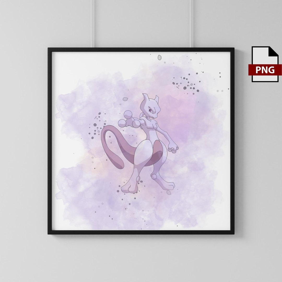 Mewtwo Pokemon Print, Watercolour, Children Bedroom Decor, Home Décor ...