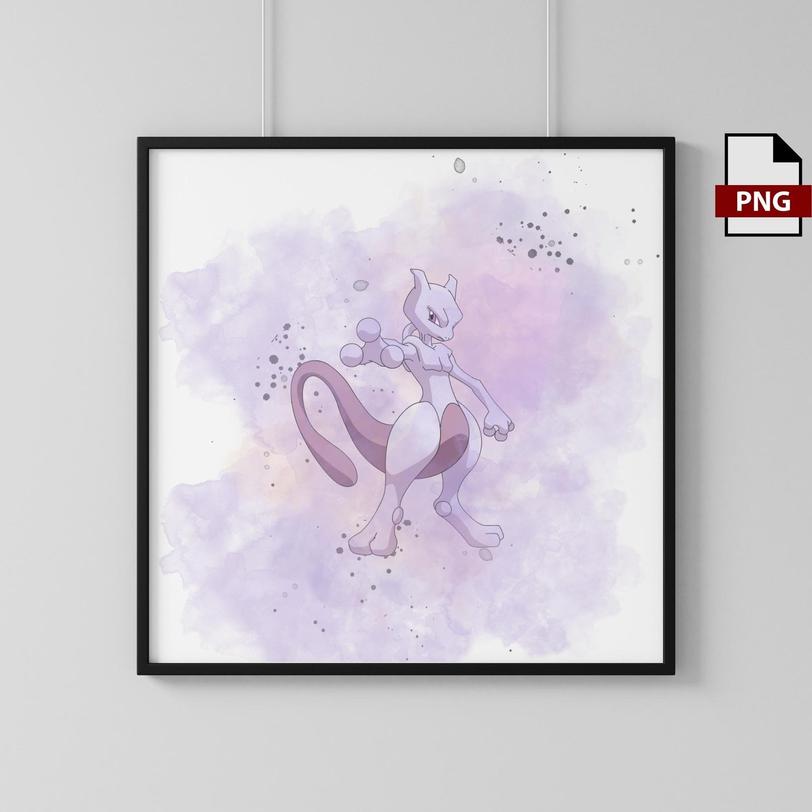 Mewtwo Pokemon Print, Watercolour, Children Bedroom Decor, Home Décor ...