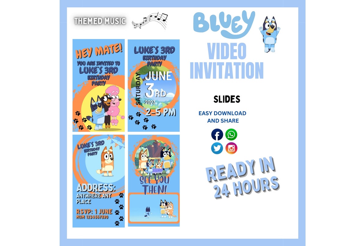Bluey Animated Invitation, Digital Evite, Bluey Video Invitation - Etsy