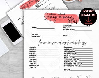 New Employee Favorite Things Survey|printable Getting to Know You ...