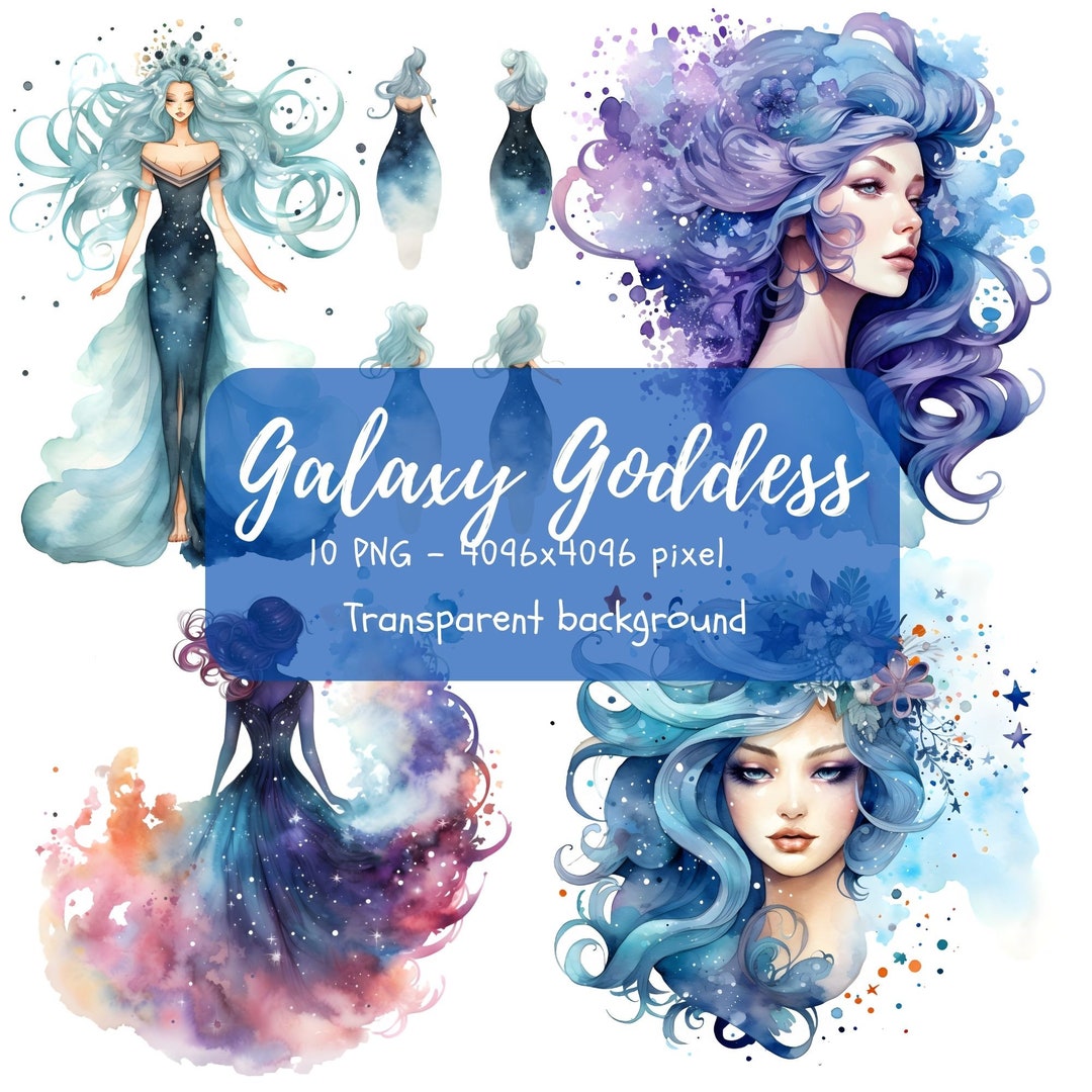 Watercolor Galaxy Goddess Clipart, Whimsical Wonder, Divine Feminine ...