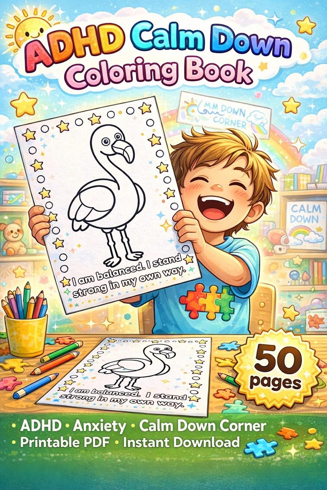 ADHD Calm Down Coloring Pages Printable — 50 Affirmation Activities for ...