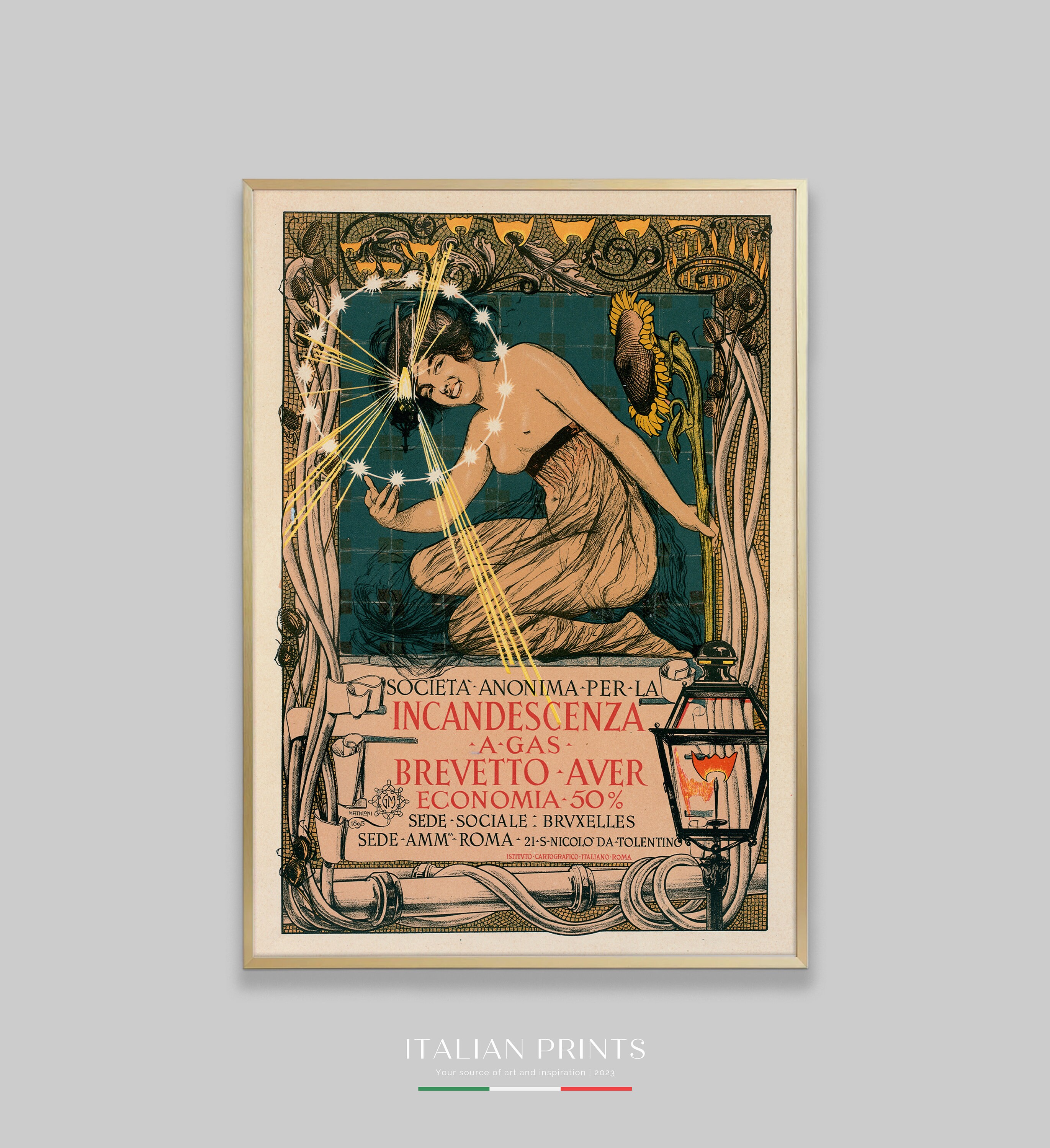 Incandescence Par Le Gaz, Systeme Auer 1897, Vintage Italian Poster ...