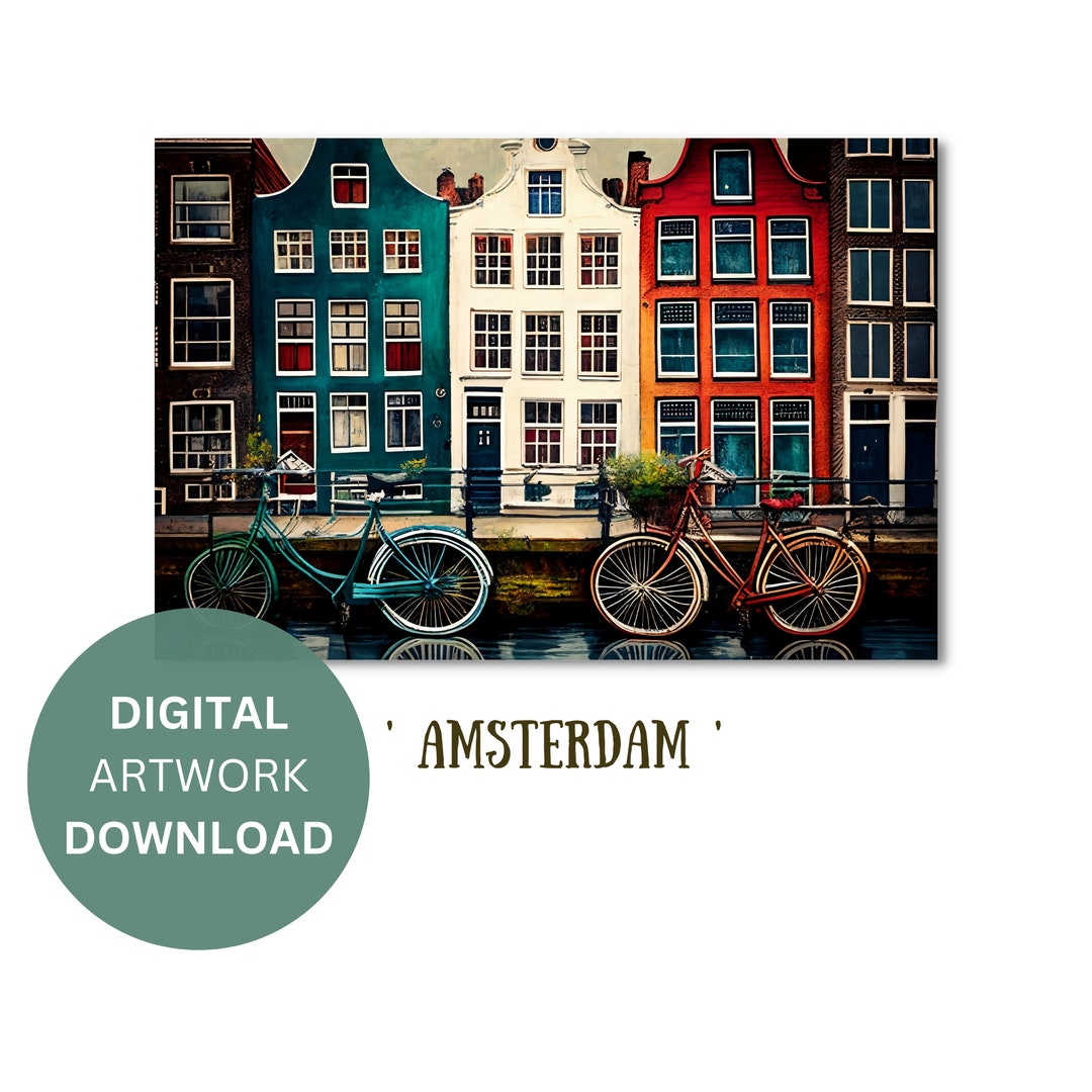Amsterdam Colourful Buildings by Canal With Bicycles Impressionist ...
