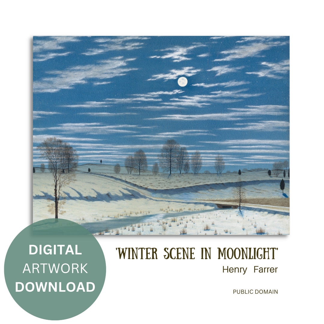 Digital Download Artwork Winter Scene in Moonlight Watercolor by Henry ...