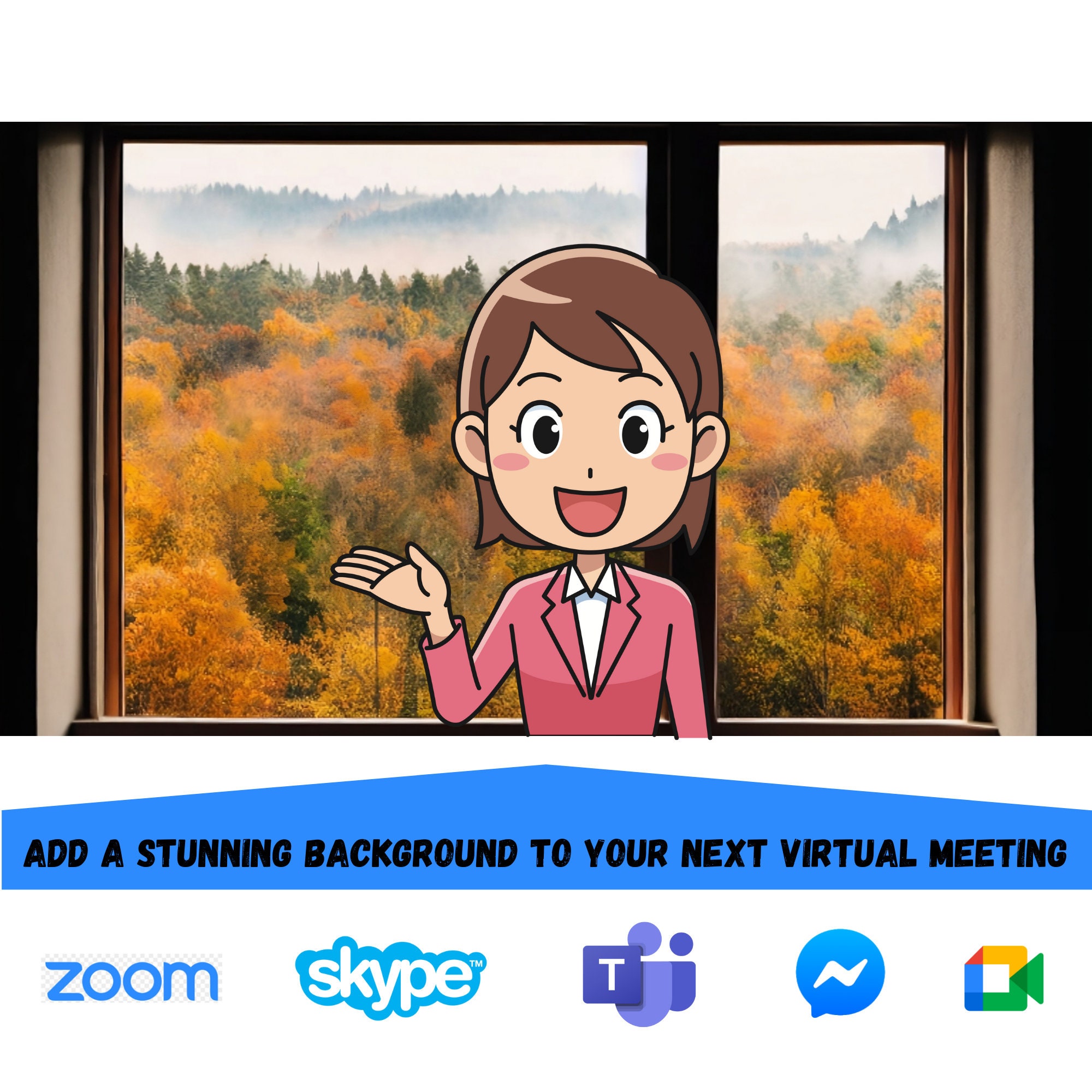 Autumn Fall Zoom Virtual Backgrounds Backdrop Office Background ...