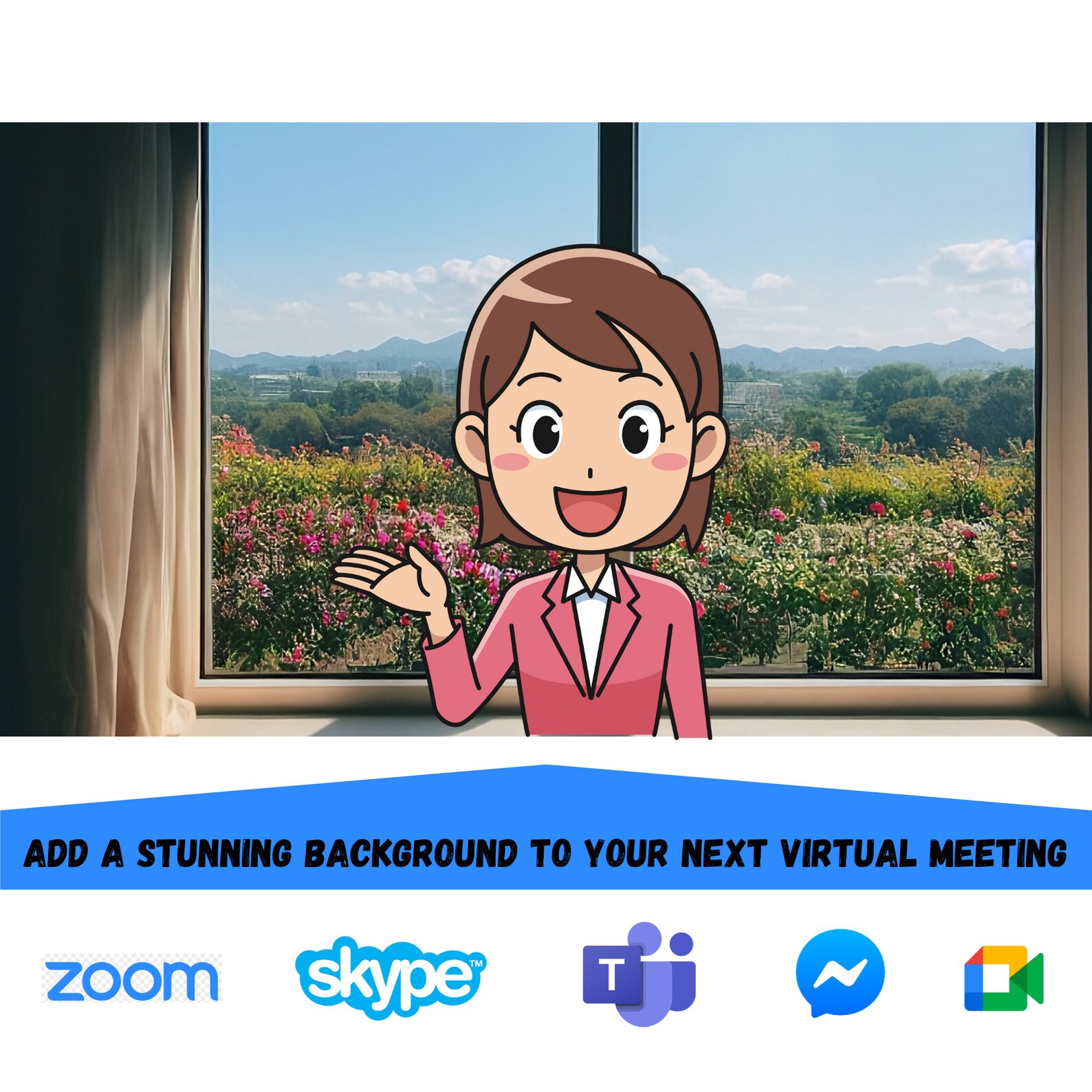 Rose Garden Zoom Virtual Backgrounds Backdrop Office Background ...