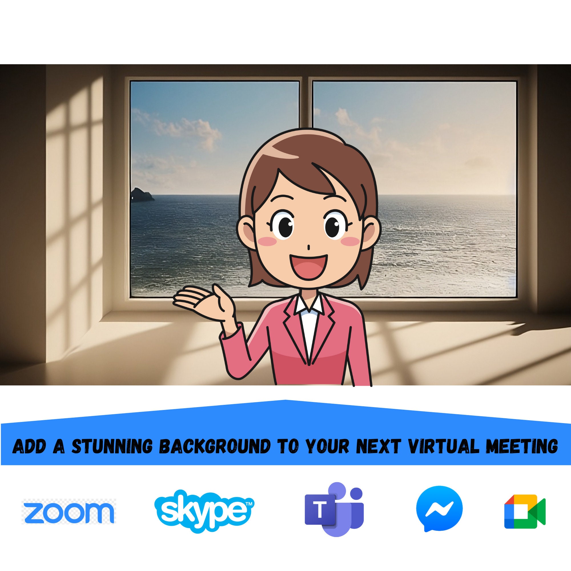 Ocean View | Zoom Virtual Backgrounds | Backdrop | Office Background ...