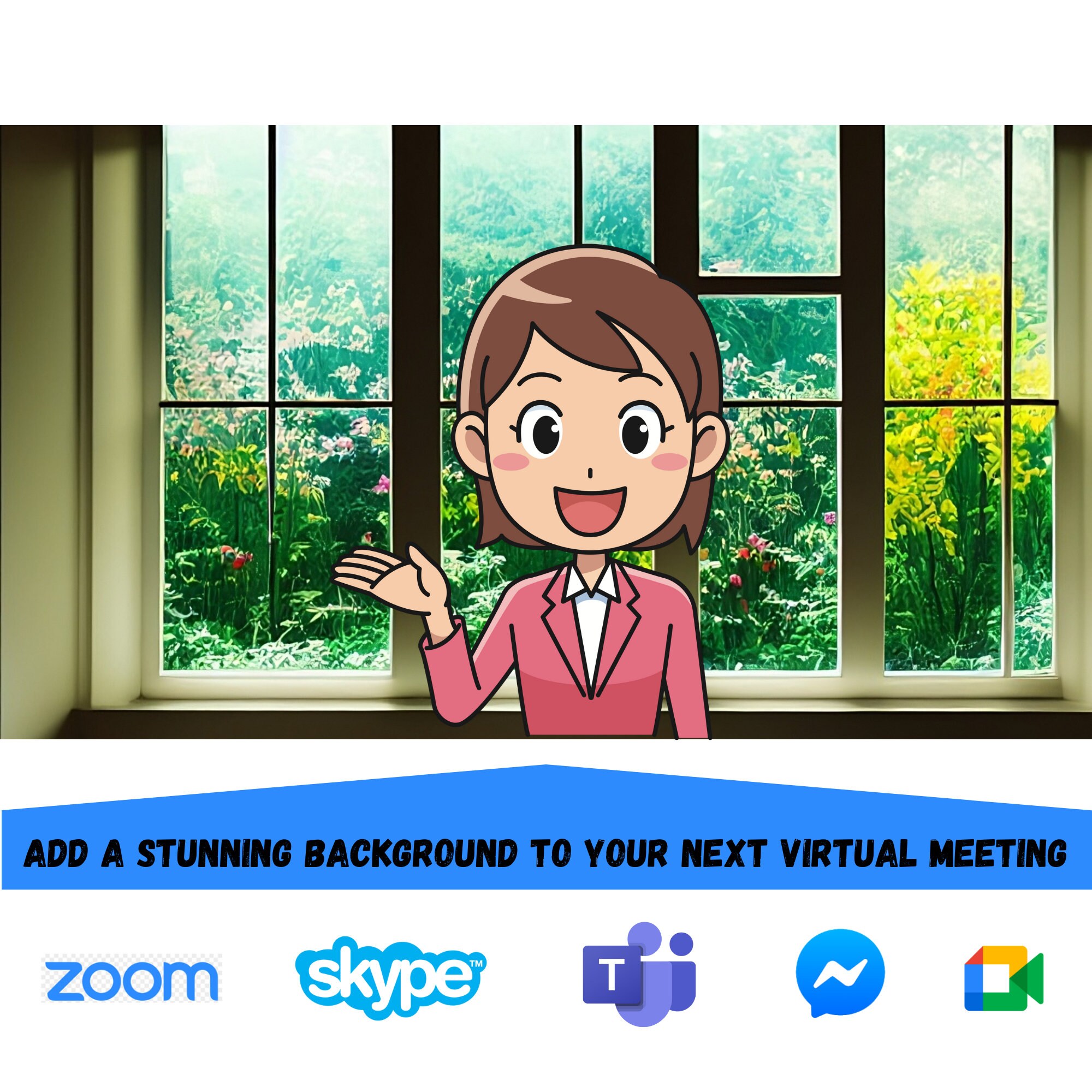 Cottage Garden Zoom Virtual Backgrounds Backdrop Office Background ...