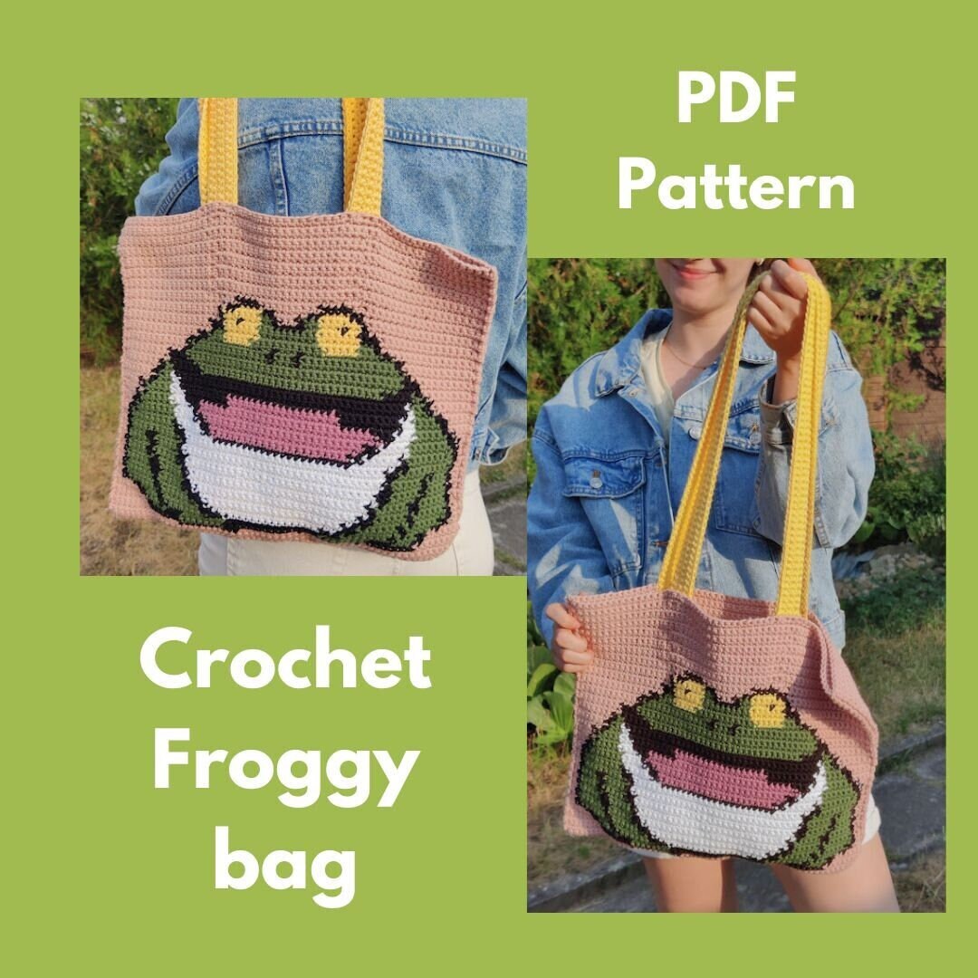 Crochet Frog Bag Pattern, Crochet Tote Bag Pattern, Crochet Frog ...
