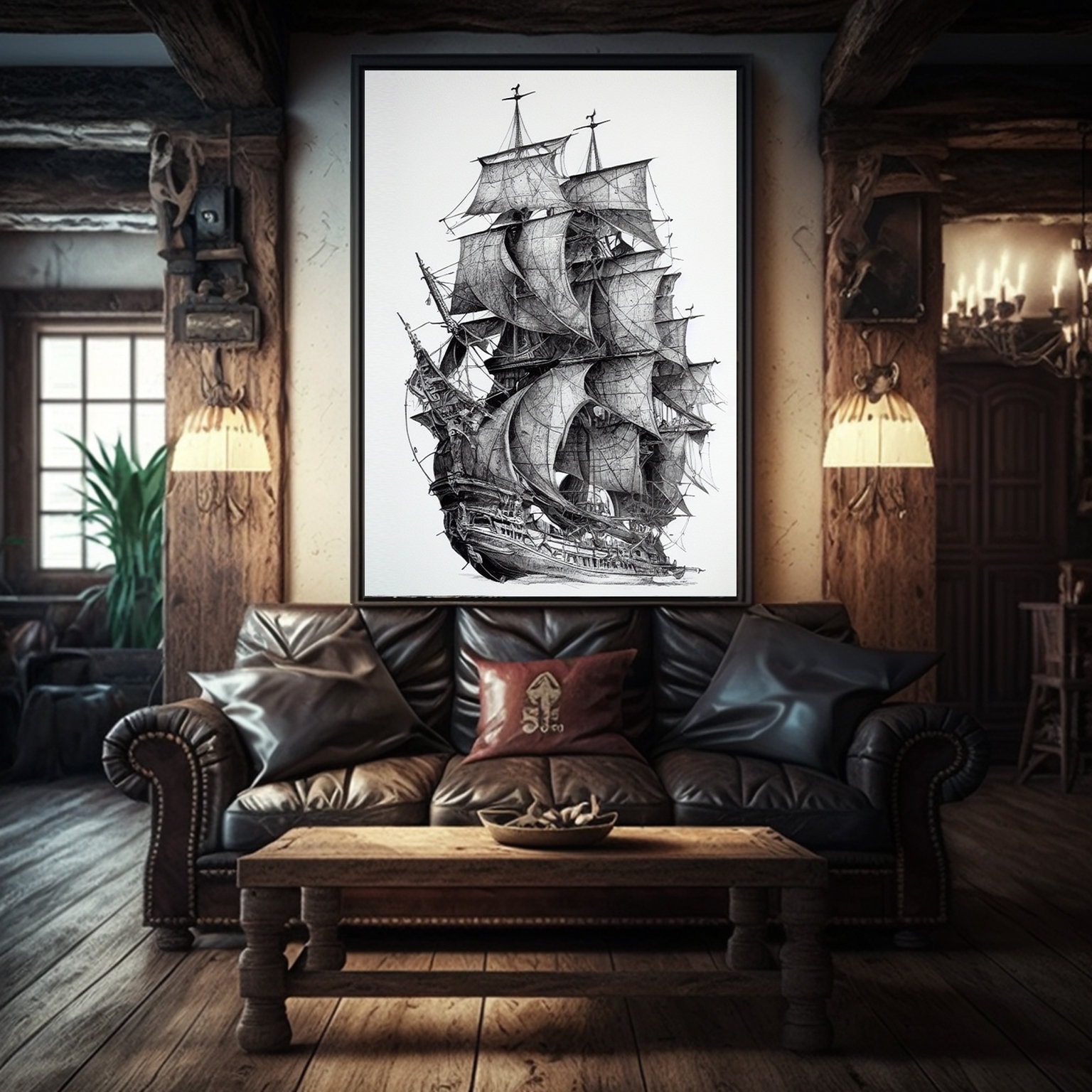 Ink Pirate Ship Poster, Wall Art, Instant Download Printable Home Decor ...