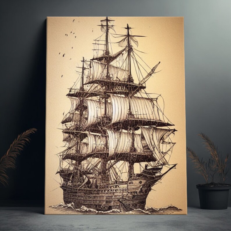 Ink Pirate Ship Poster, Wall Art, Instant Download Printable Home Decor ...