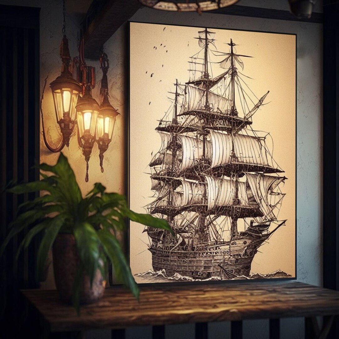 Ink Pirate Ship Poster, Wall Art, Instant Download Printable Home Decor ...