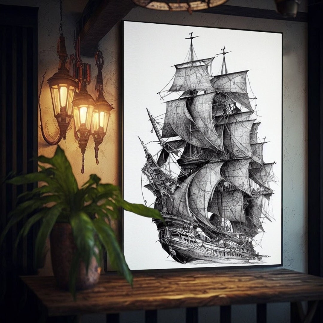 Ink Pirate Ship Poster, Wall Art, Instant Download Printable Home Decor ...