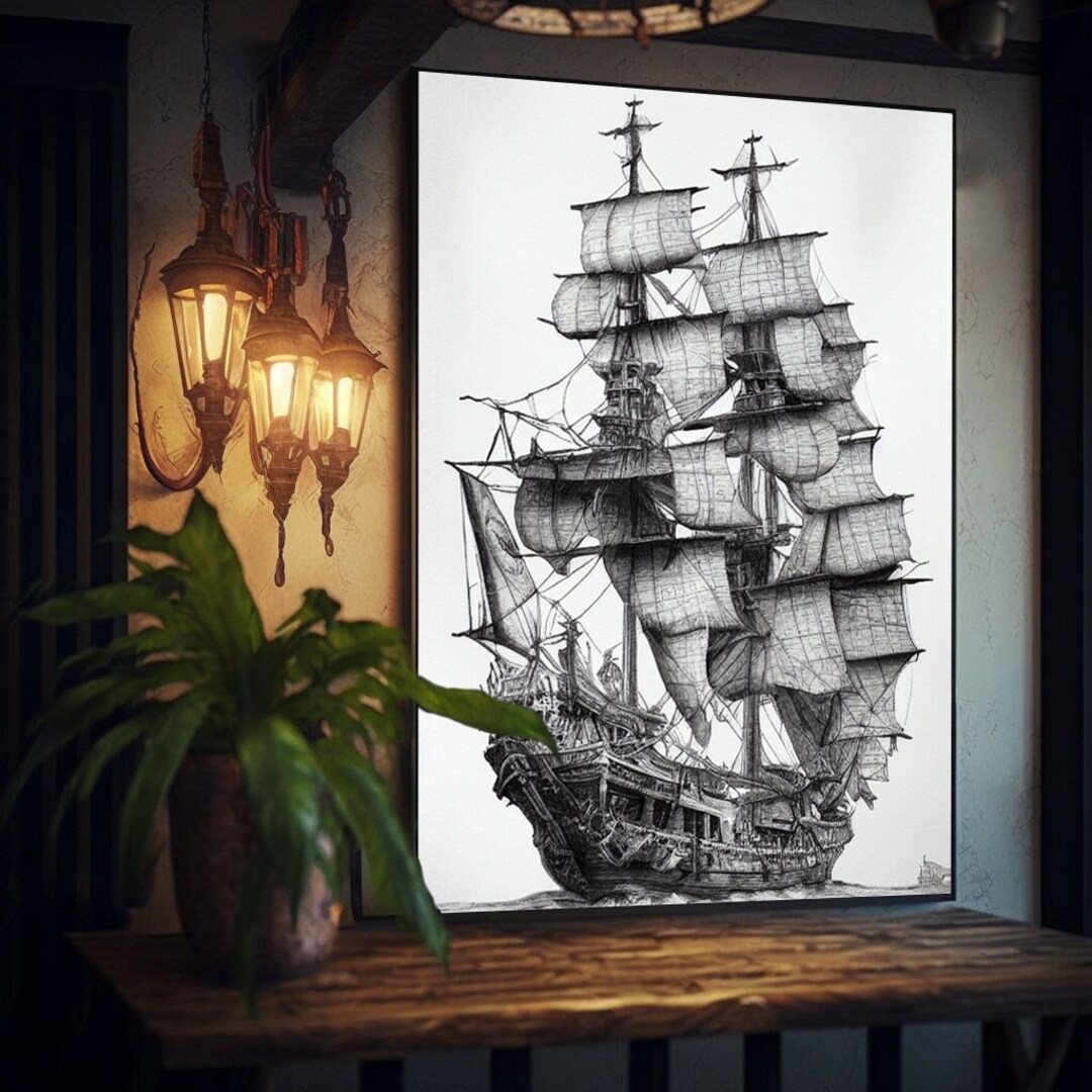 Ink Pirate Ship Poster, Pirates of the Caribbean Style Print, Wall Art ...