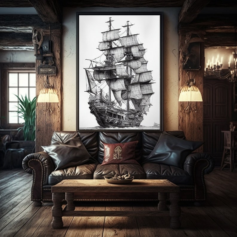 Ink Pirate Ship Poster Pirates of the Caribbean Style Print - Etsy