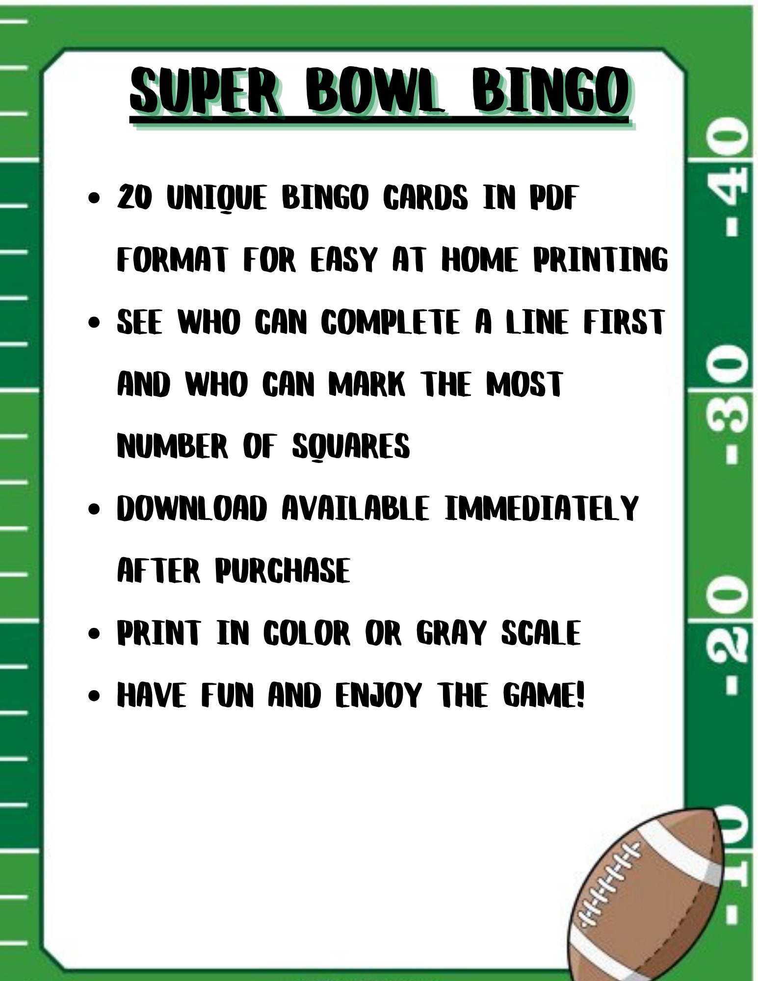 Super Bowl 2024 Downloadable Game Pack Bingo, Prop Bets, Superlatives ...