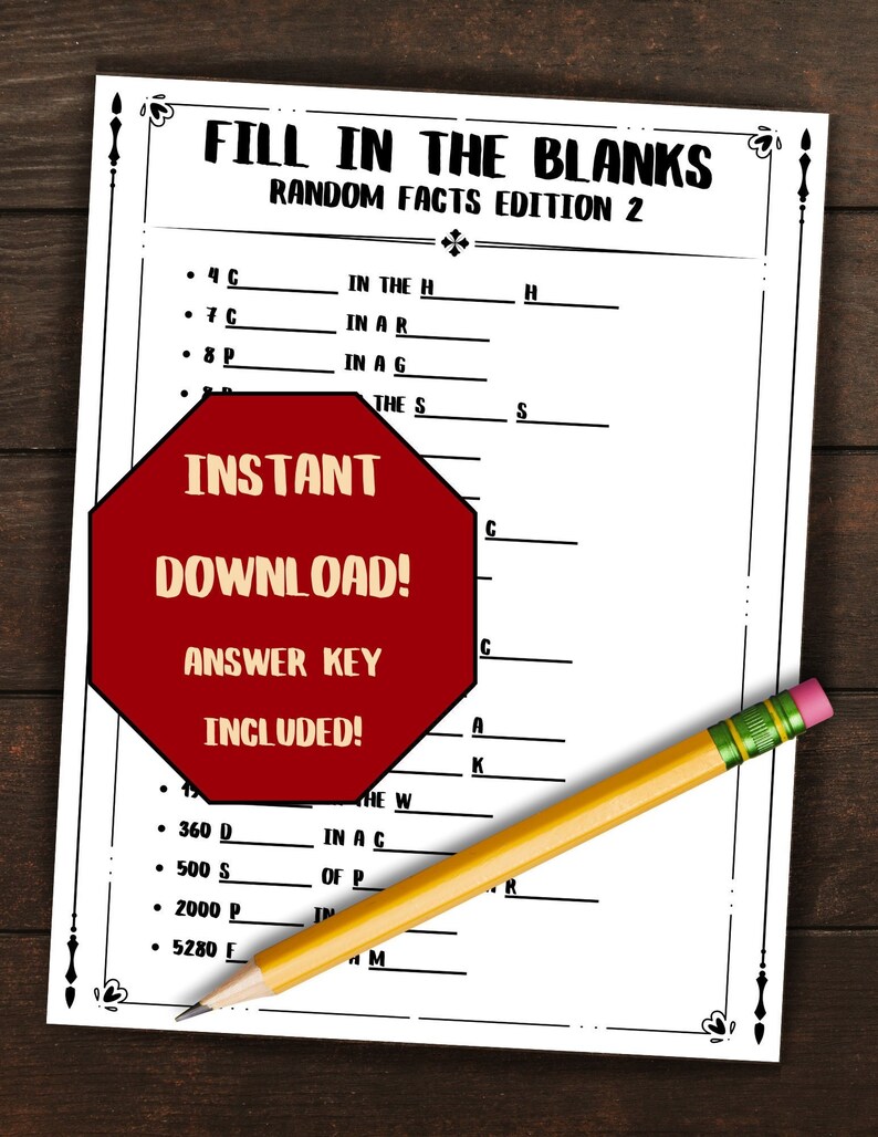 Fill in the Blanks Trivia - Random Facts Edition 2 - Etsy