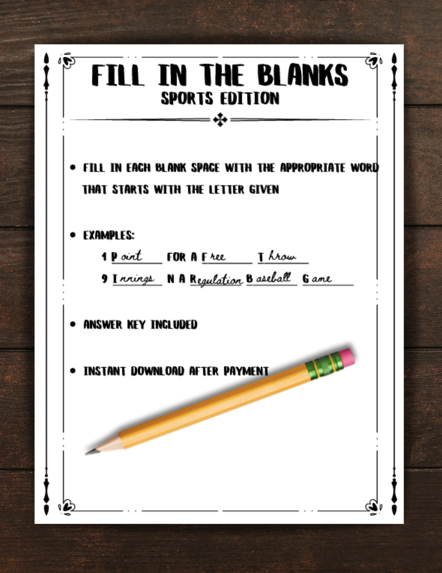 Fill in the Blanks Trivia - Sports Facts Edition - Etsy
