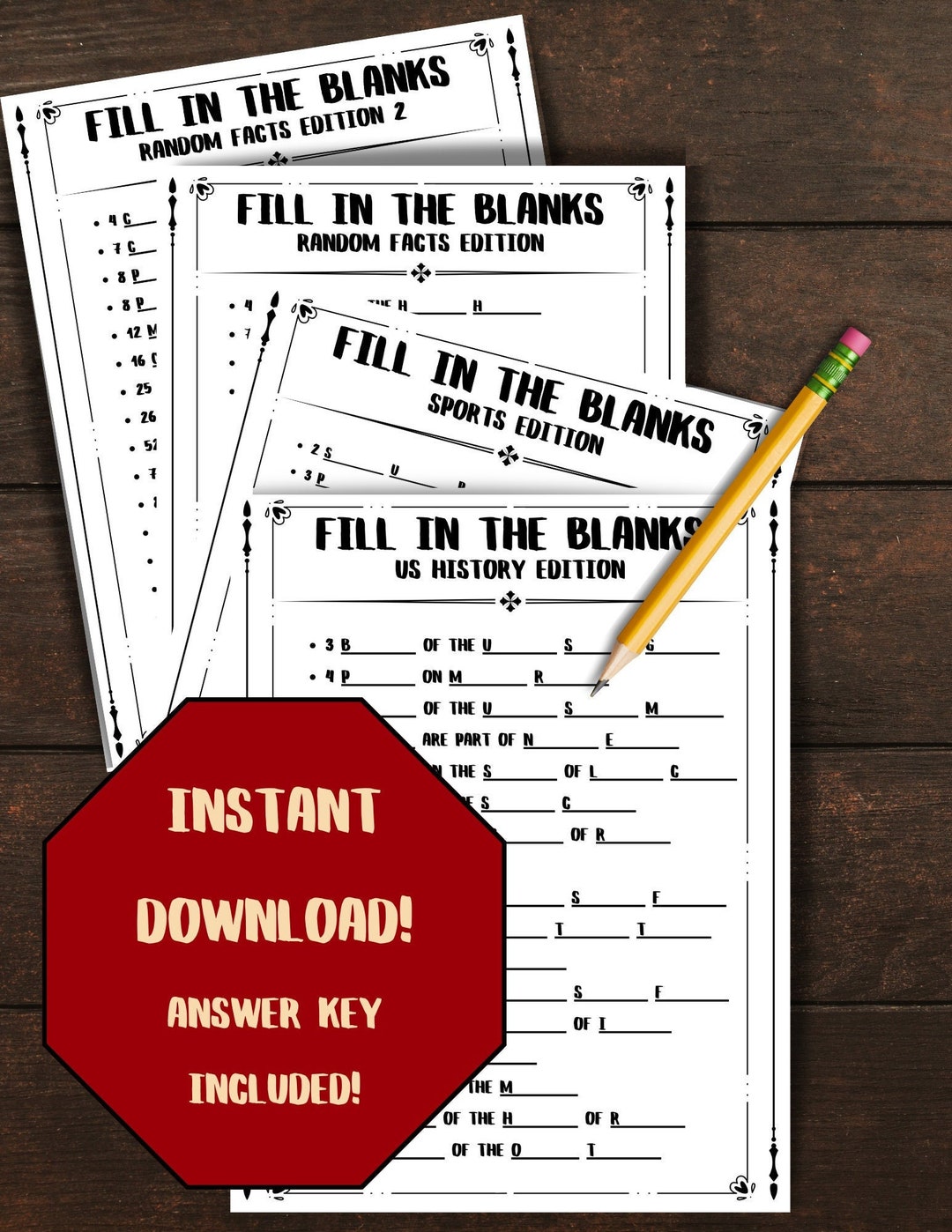 Fill in the Blanks Trivia - Bundle (random Facts 1&2, Sports and US ...