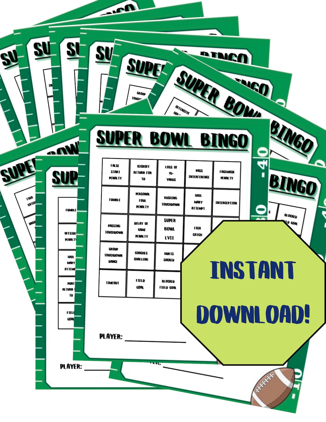 Super Bowl Bingo Game Cards 10 Unique Cards Set 1 - Etsy