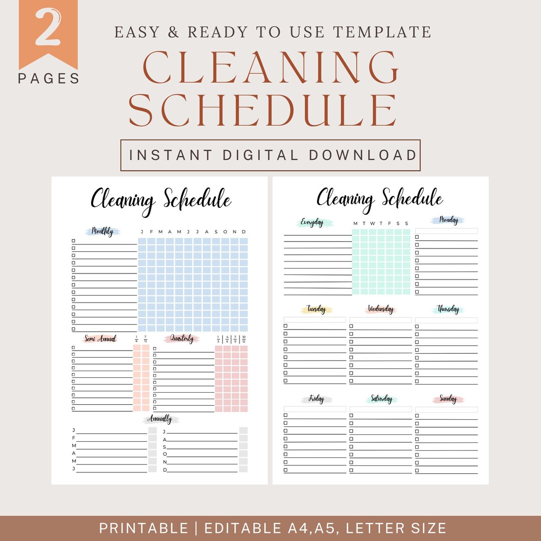 Printable Editable Cleaning Schedule | Weekly | Monthly | Yearly ...