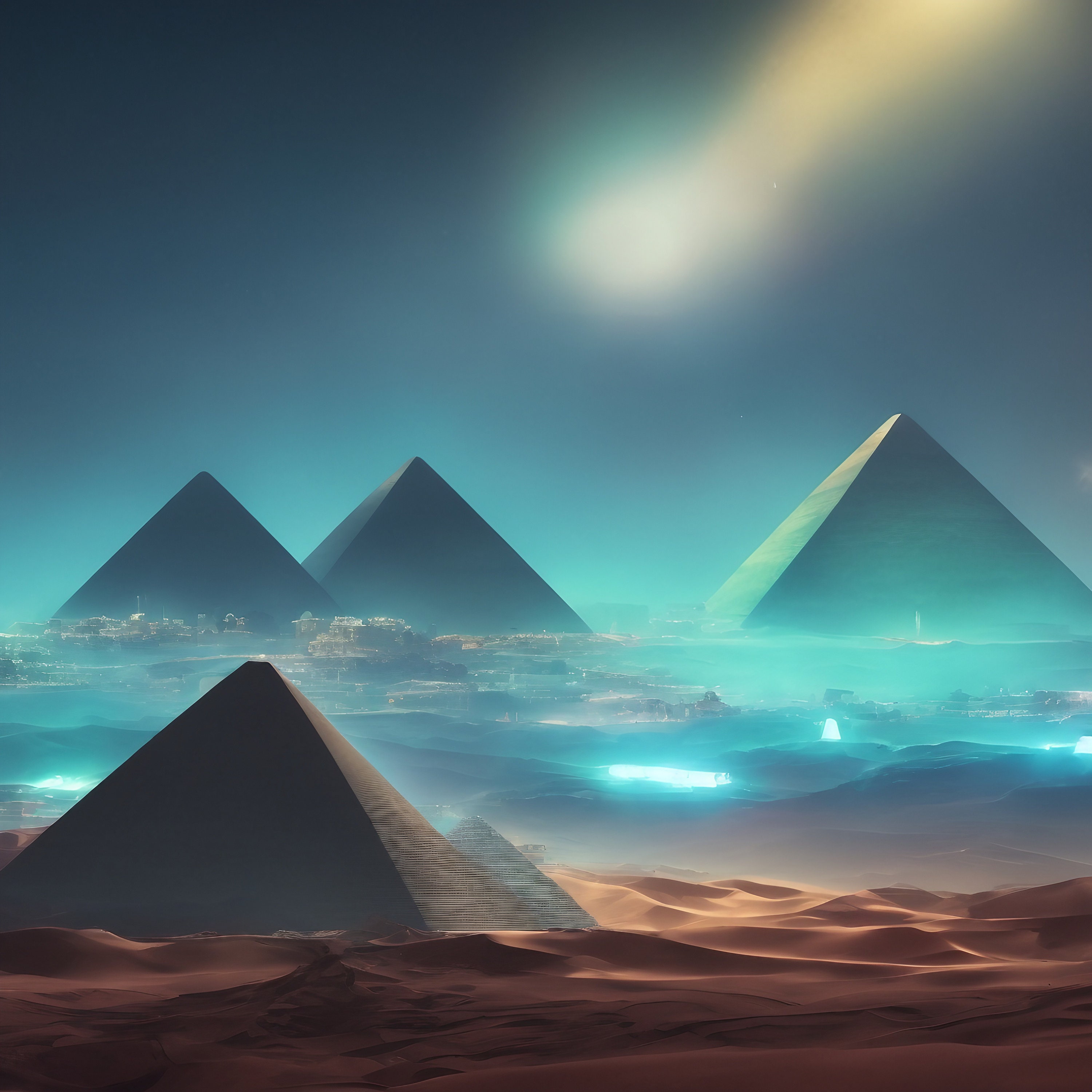 Neon Futuristic Egypt Landscape Digital Print - Vibrant Future World ...