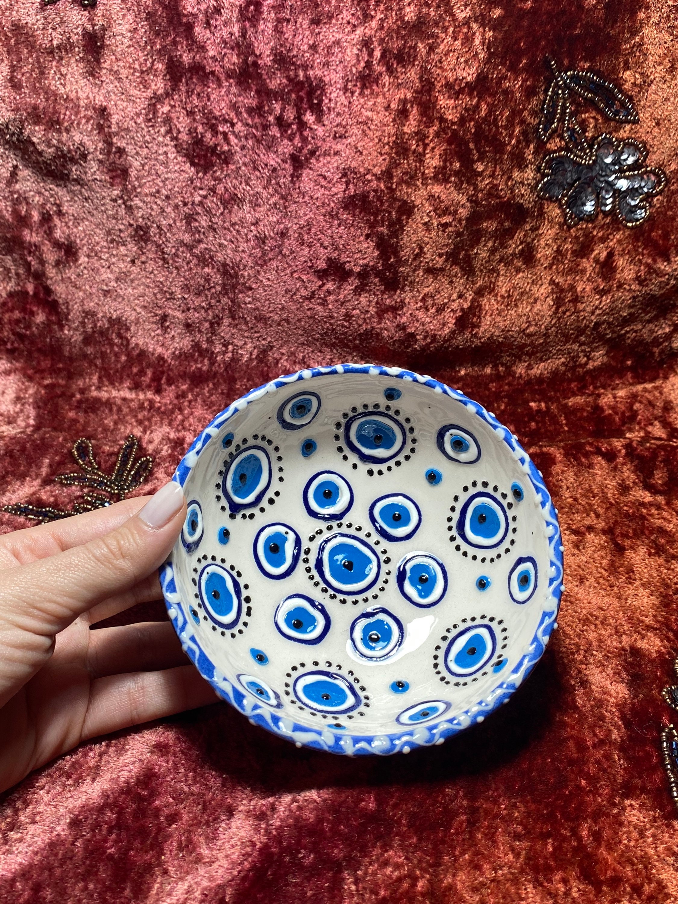 Set of 3,evil Eye Ceramic Bowl, Pottery Bowl , Jewelry Holder,evil Eye ...