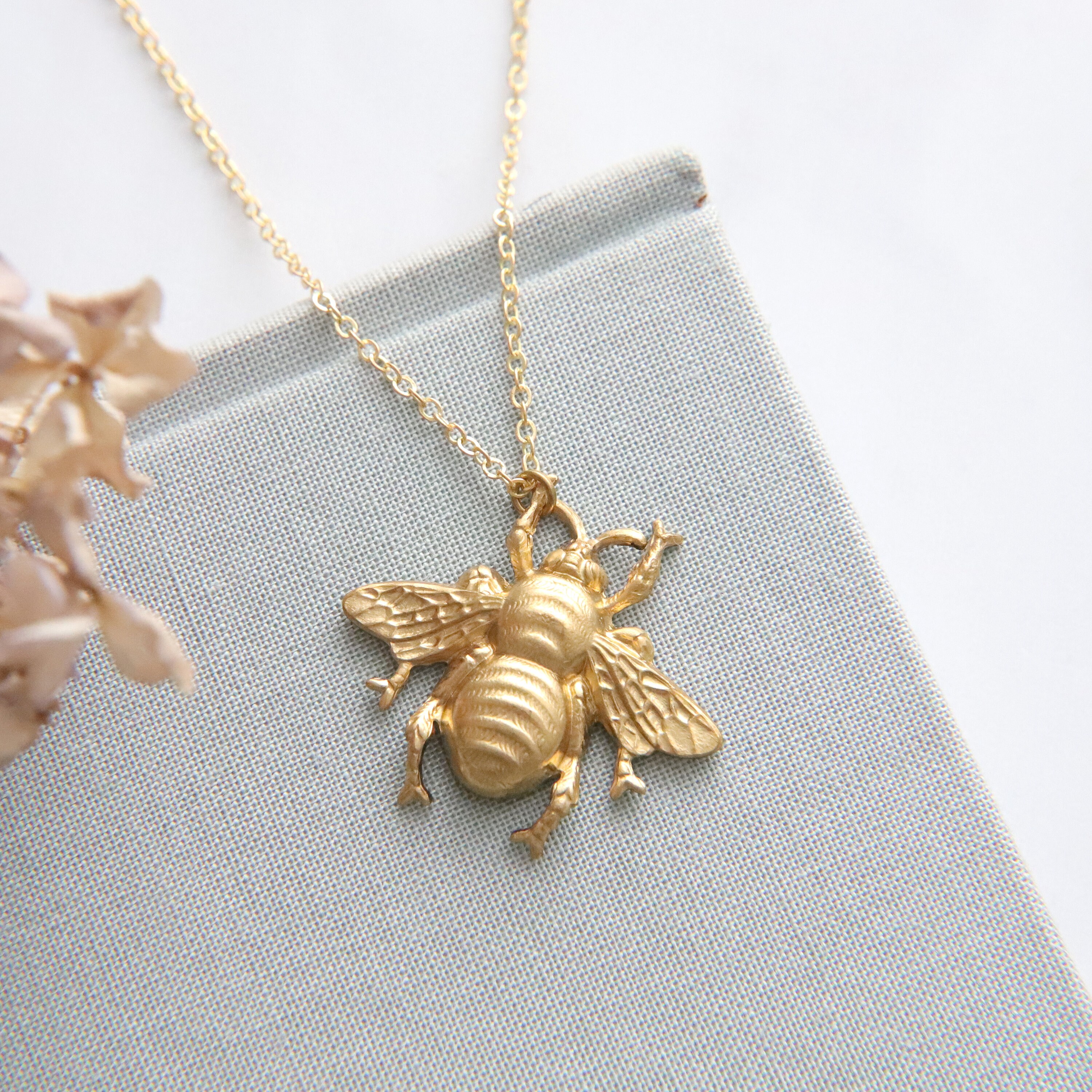 Bee Pendant Gold Brass Bee Nature Necklace Insect Pendant Gift for BFF Bumble Bee Gift for Teen Wedding Necklace Boho Necklace Gift
