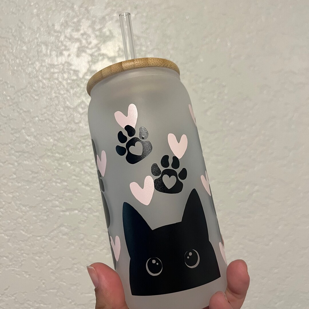 Clear Glass Cat Canister, Cat Lover, Kitten Art, Cat Decal Glass ...