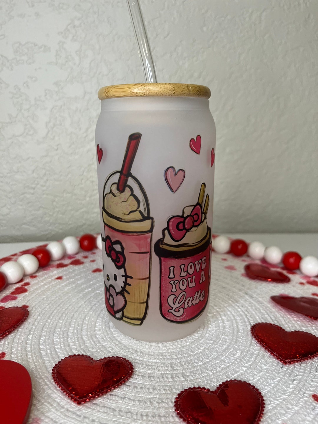 Hello Kitty Coffee Latte Glass Can, Hello Kitty Valentines Cup ...