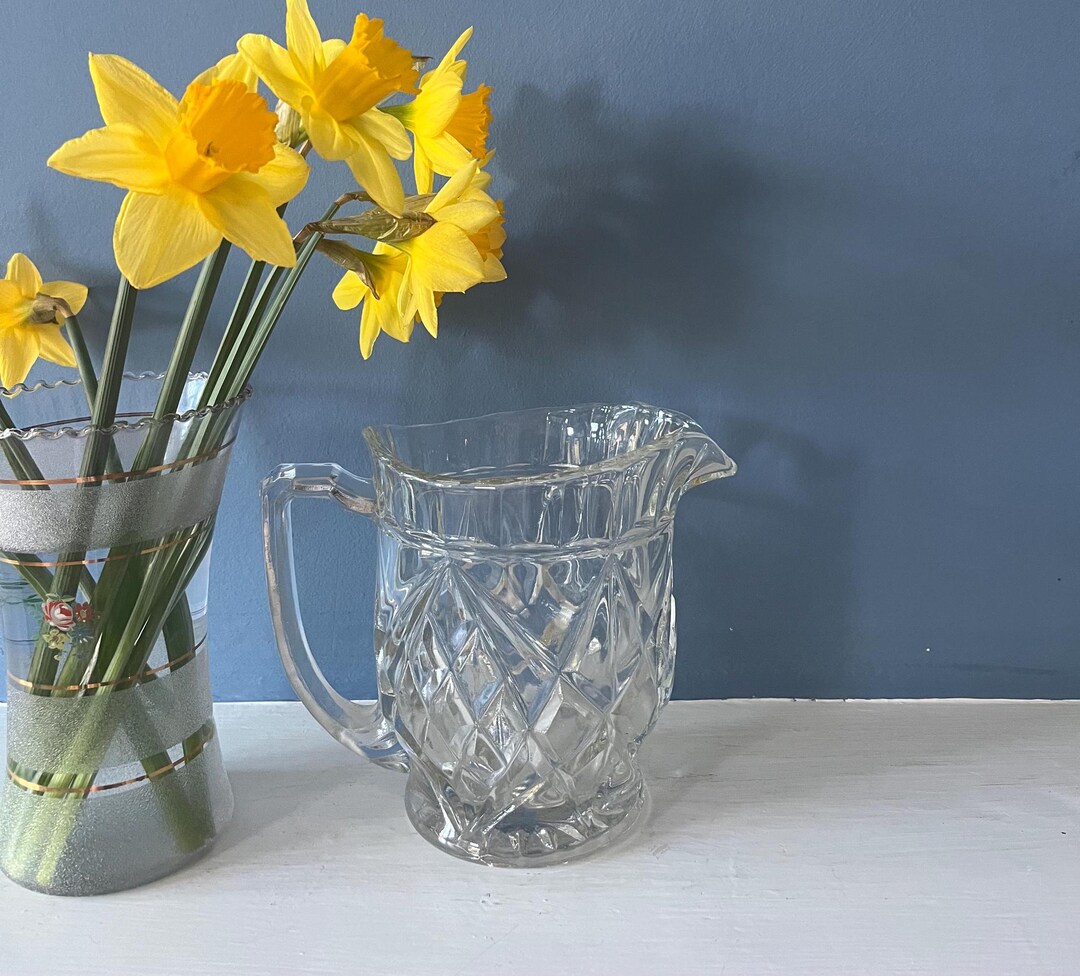 Vintage Pressed Glass Water Jug - Etsy