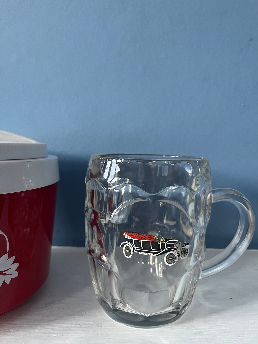 Vintage Dimple Pint Pot Glass With Handle and Vintage Car Motif - Etsy