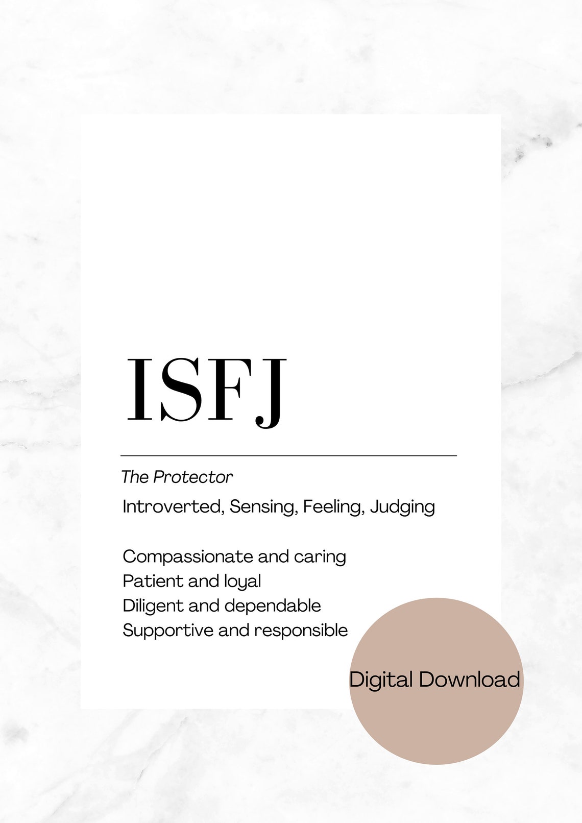ISFJ Wall Art: Compassionate, Patient, Diligent | Minimalist Print ...