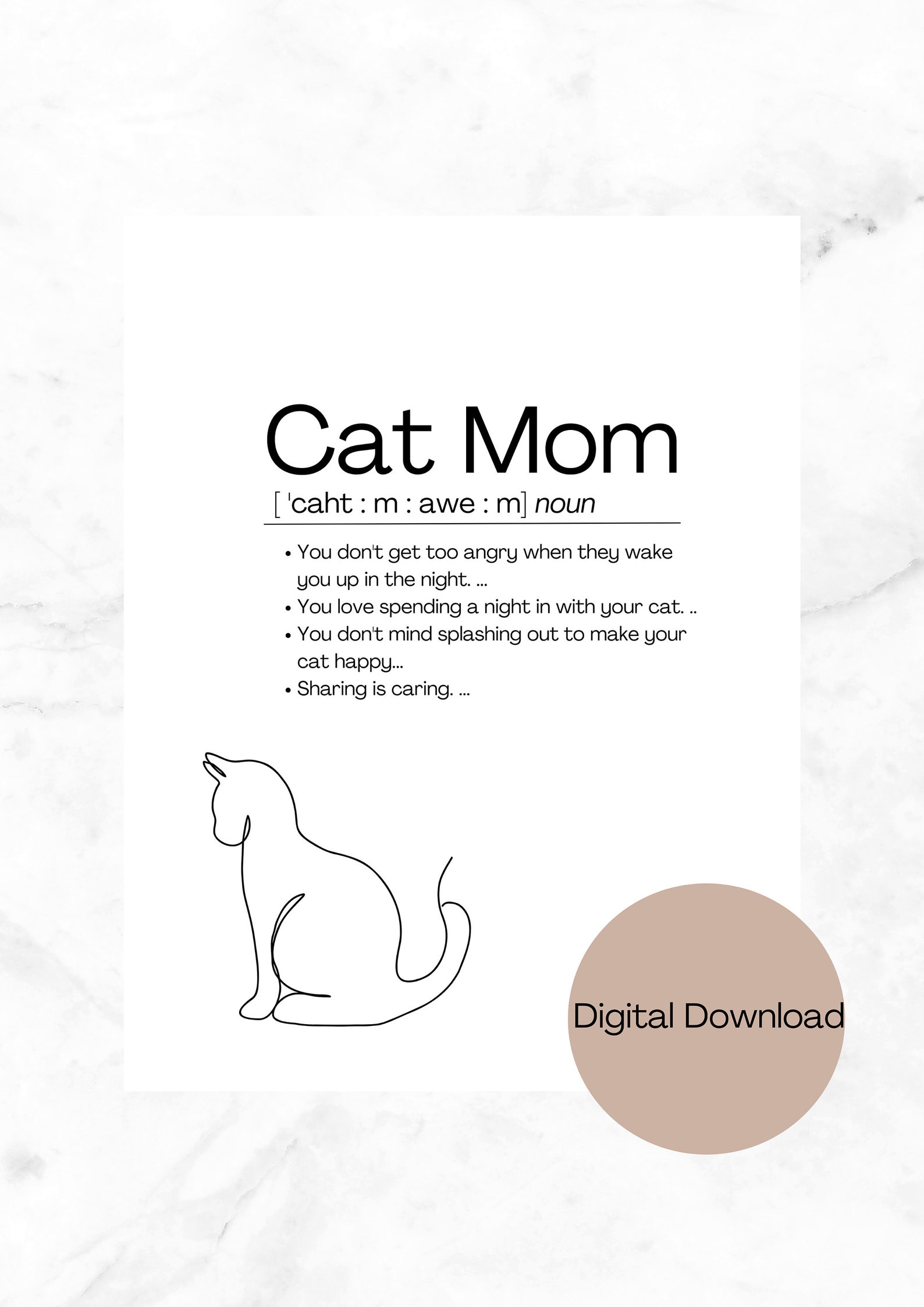 Cat Mom Definition Printable Wall Art Cat Mom Poster - Etsy