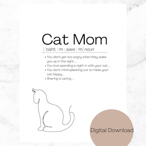 Cat Mom Definition Printable Wall Art | Cat Mom Poster | Mother's Day ...