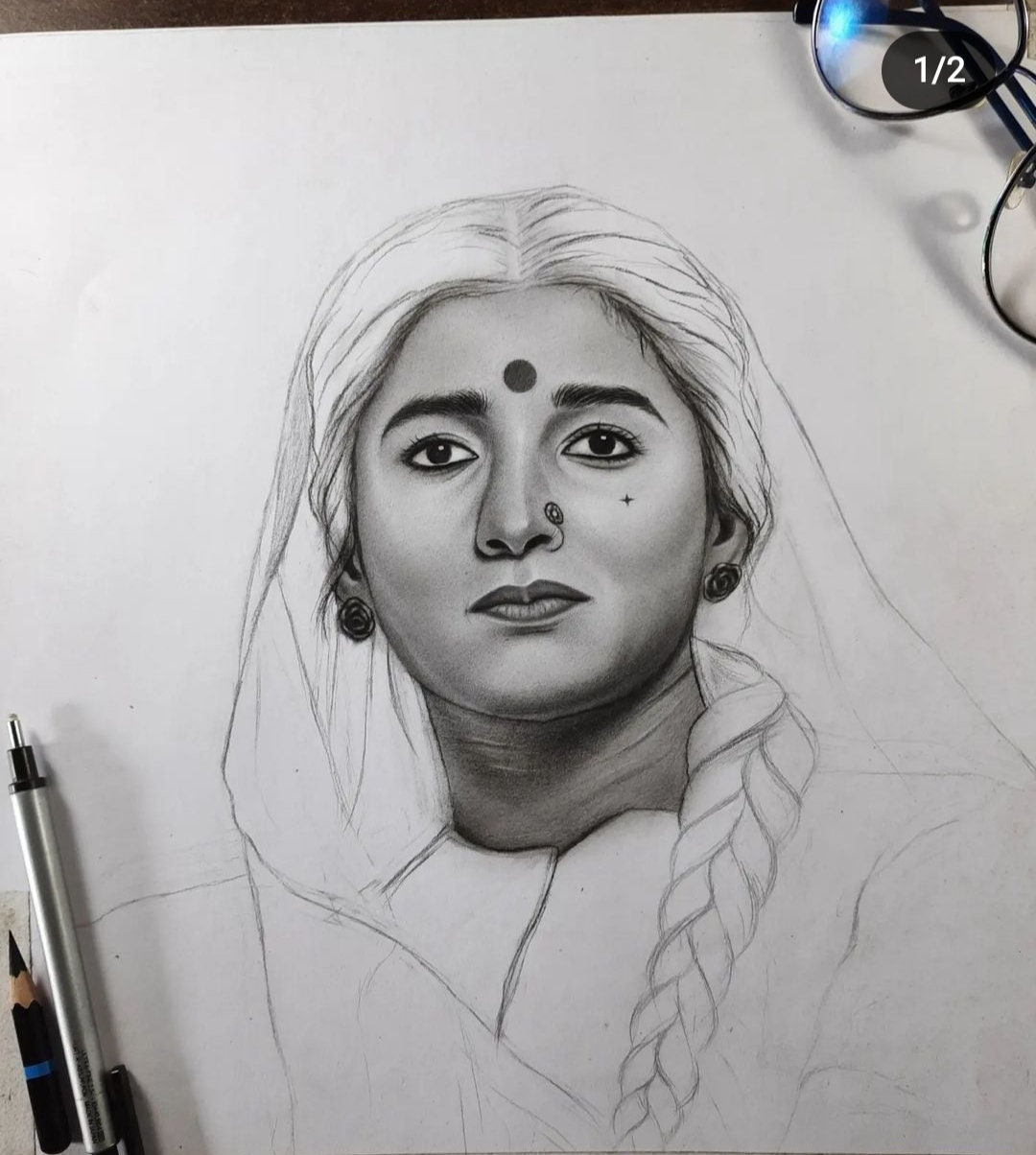 Gangu Bai Portrait Custom Charcoal Sketching / Personalised - Etsy