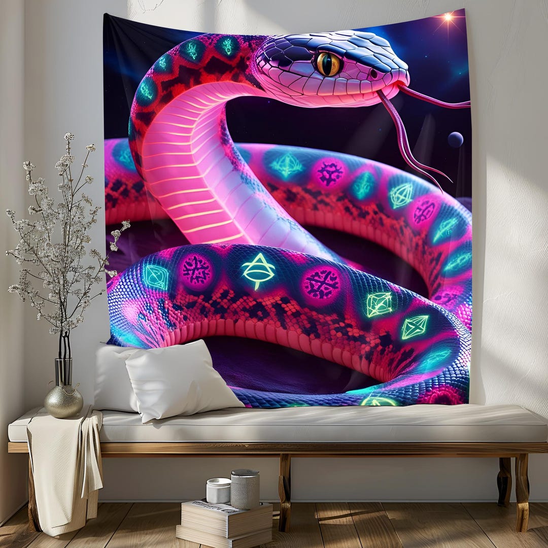 Psychedelic Neon Snake Tapestry: Trippy Cosmic Serpent Wall Art - Etsy