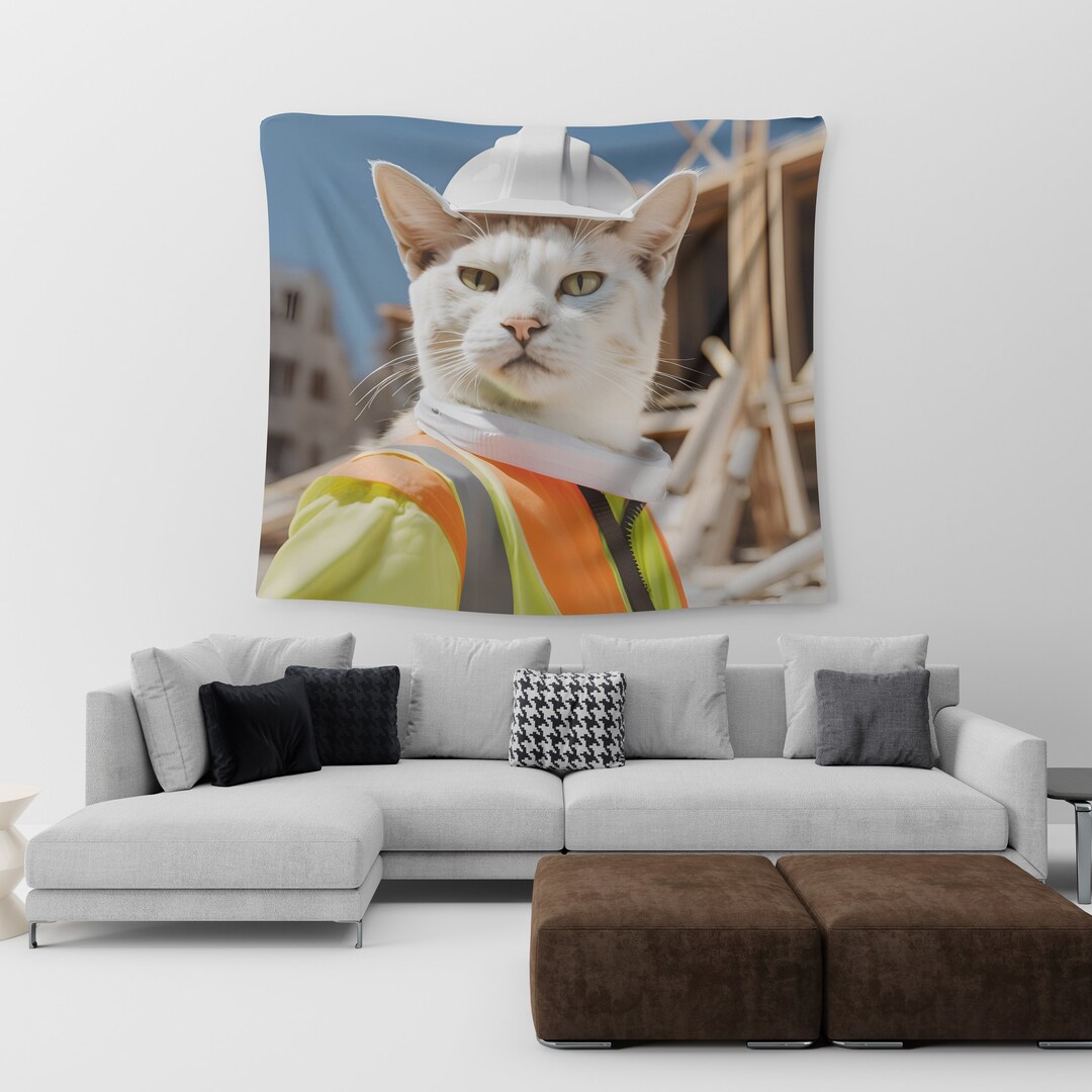 Cartoon Cat Occupations Tapestry Wall Hanging Doctor Cat , Architect ...