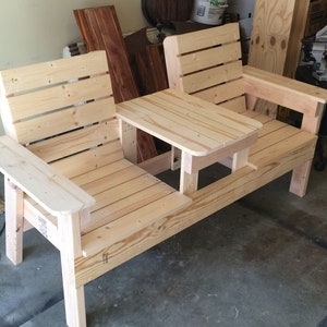 Double Chair Bench With Middle Table Plan - Etsy