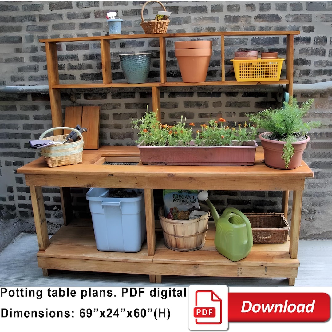 DIY Potting Table Plans | Easy Garden Workbench Blueprint | Outdoor ...
