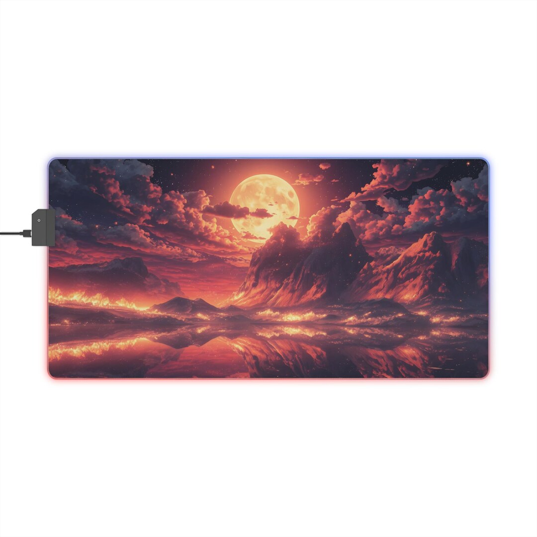 Mouse Pad, Volcano and Moon Scenery LED Gaming Mouse Pad, Gaming Mouse ...