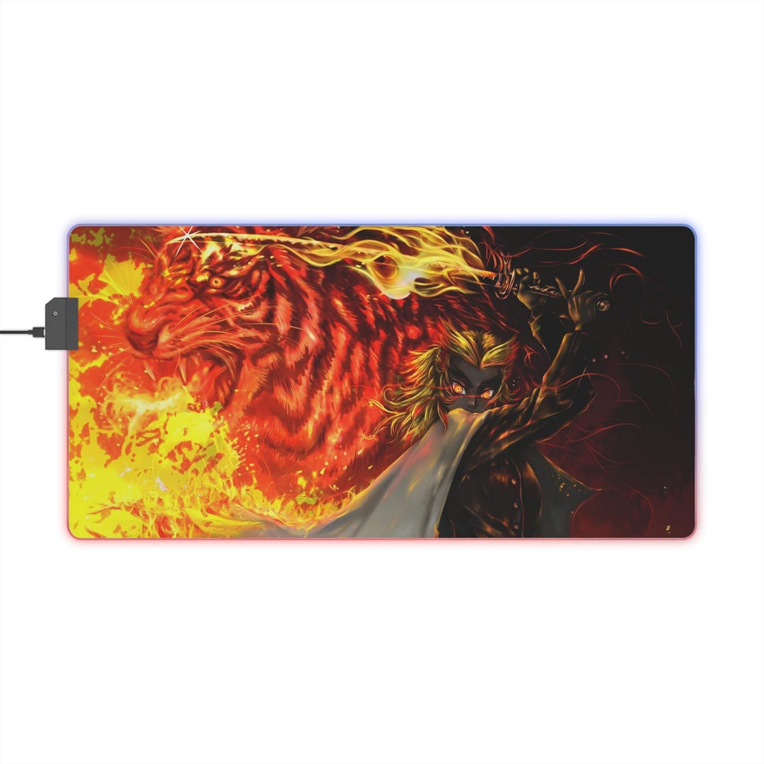 Gaming Mouse Pad, Kyojuro Rengoku, Demon Slayer Kimetsu No Yaiba, LED ...