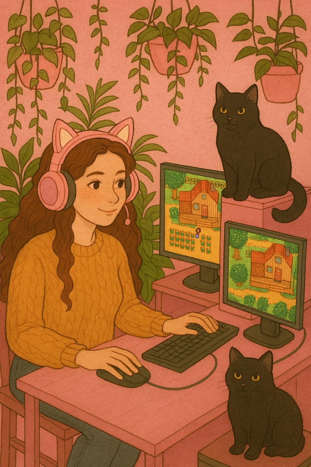 Cottagecore Gamer Girl – Cozy Stardew-inspired Digital Art Print - Etsy