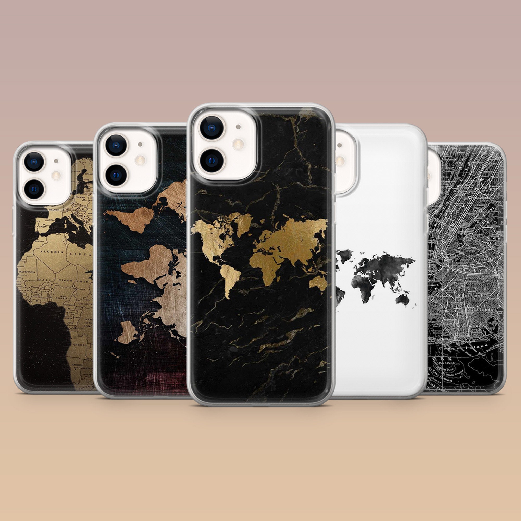 World Map Phone Case Geographic Cover for iPhone 14pro, 13, 12, 11, XR ...