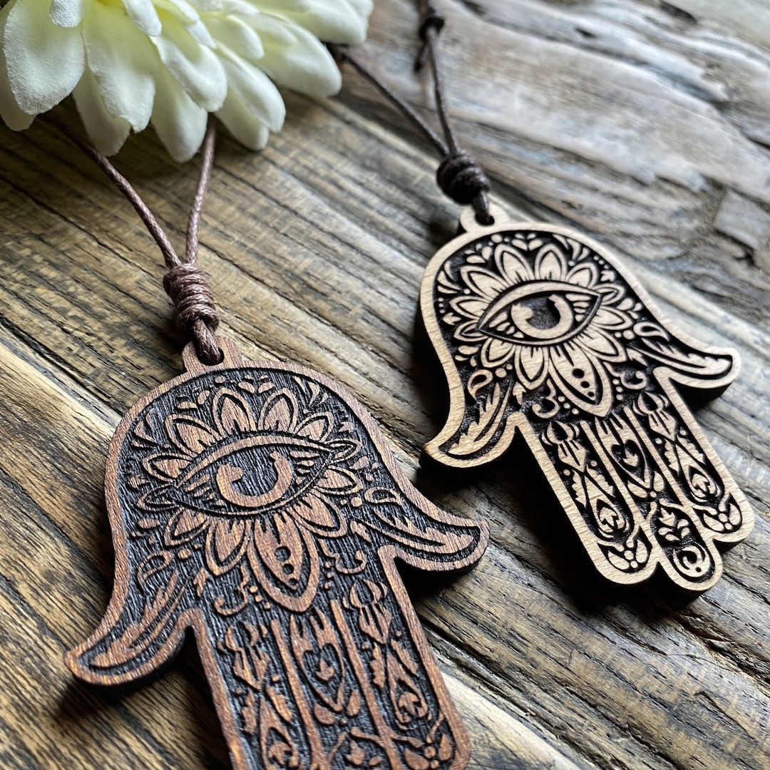 Fatima Hand Jewelry Wooden Necklace Fatima Hamsa Pendant Against Evil ...