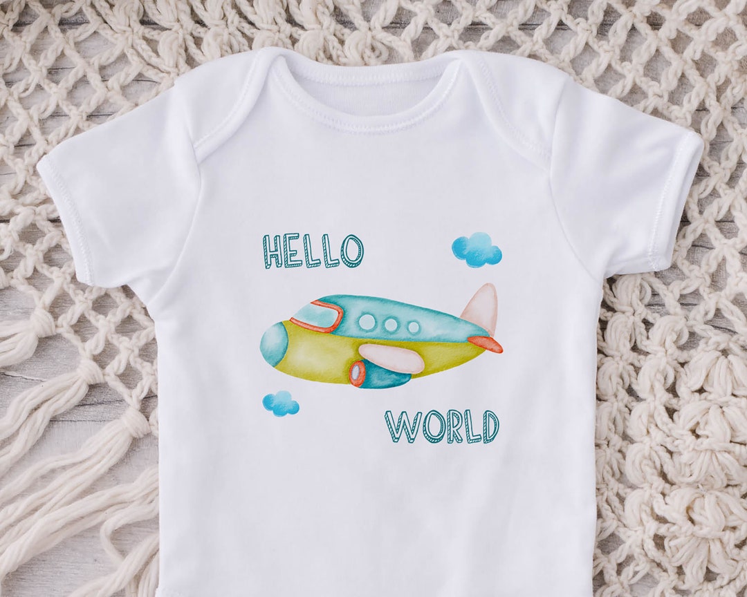 Boy Hello World Bodysuit With Plane - Perfect Newborn Gift - Etsy