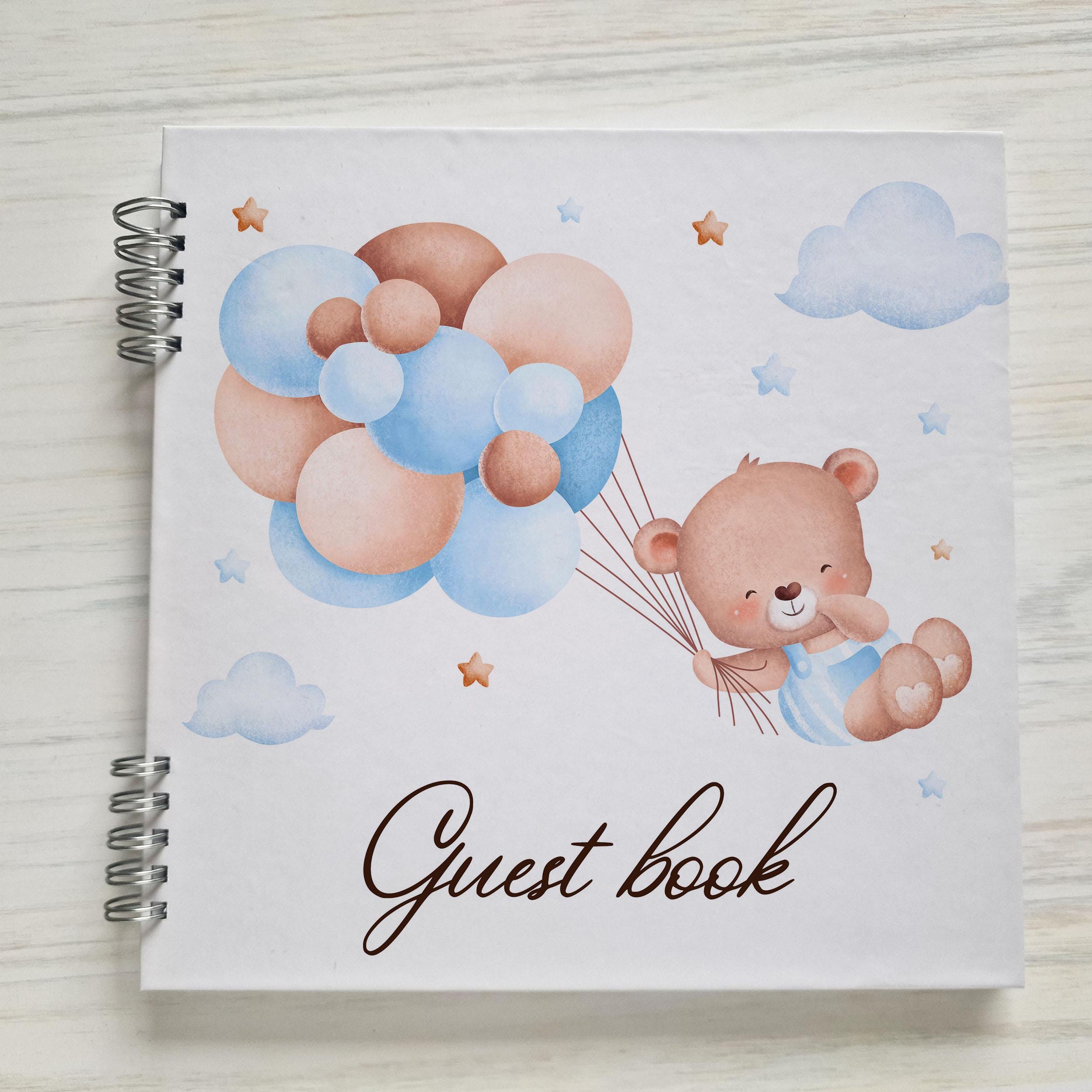 Blue Teddy Bear With Balloons Guest Book - Boy Birthday or Baptism ...