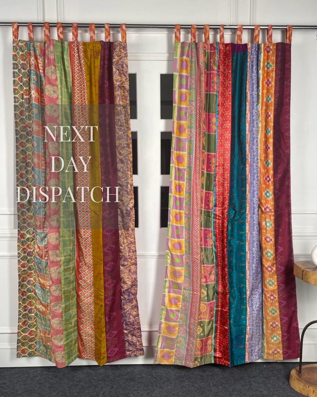 Ready to Ship Multicolor Vintage Silk Sari 2 Panel Patchwork Sari Semi ...