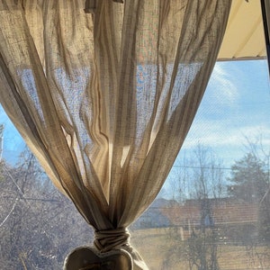 Gauze Brodstripe Cafe Curtains, Farmhouse Short Window Striped Gauze ...